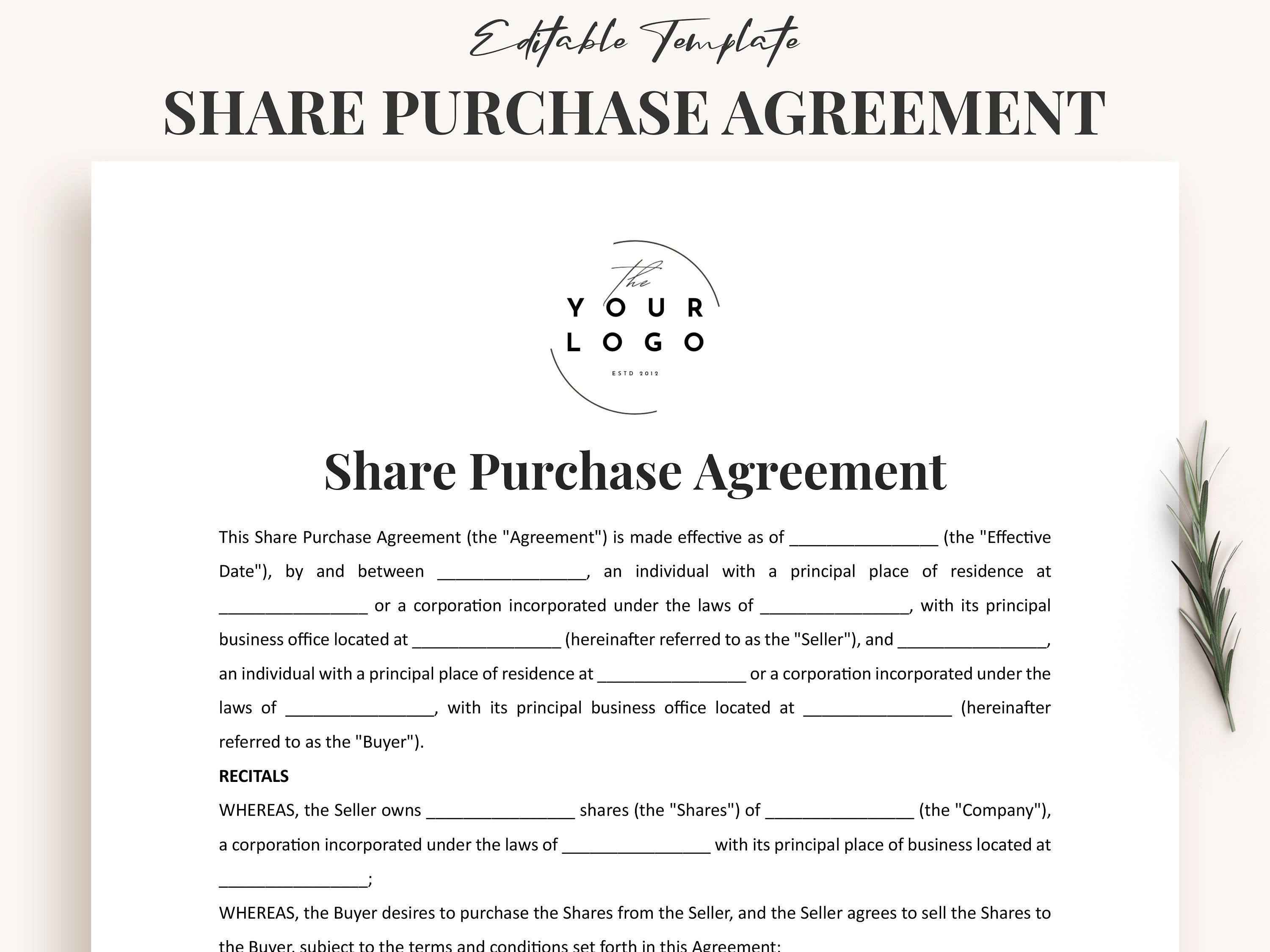Template For Purchase Agreement