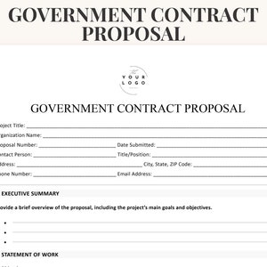 Government Contract Proposal Template | Printable & Editable Government ...