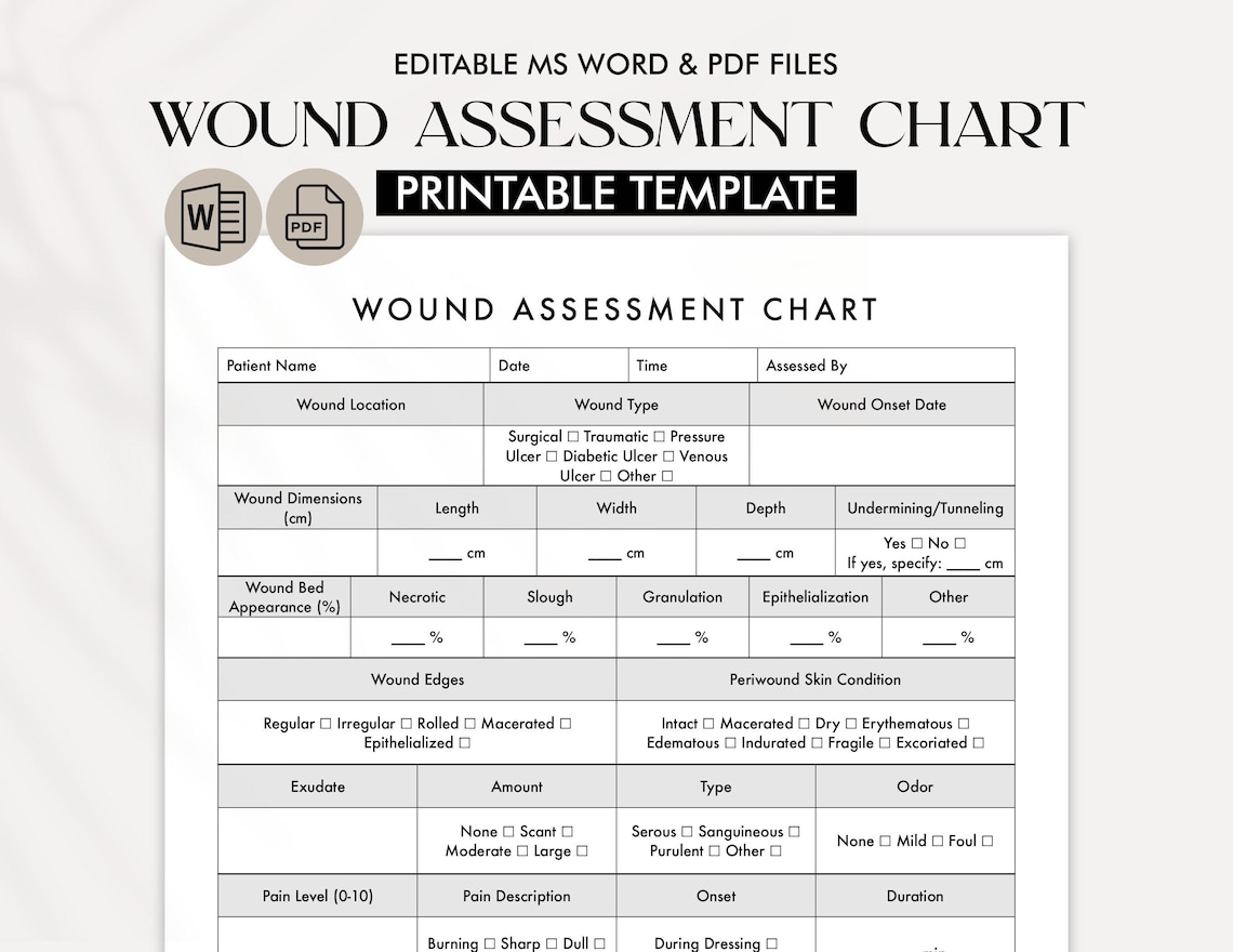 Wound Assessment Chart Template - Medical Wound Care Documentation ...
