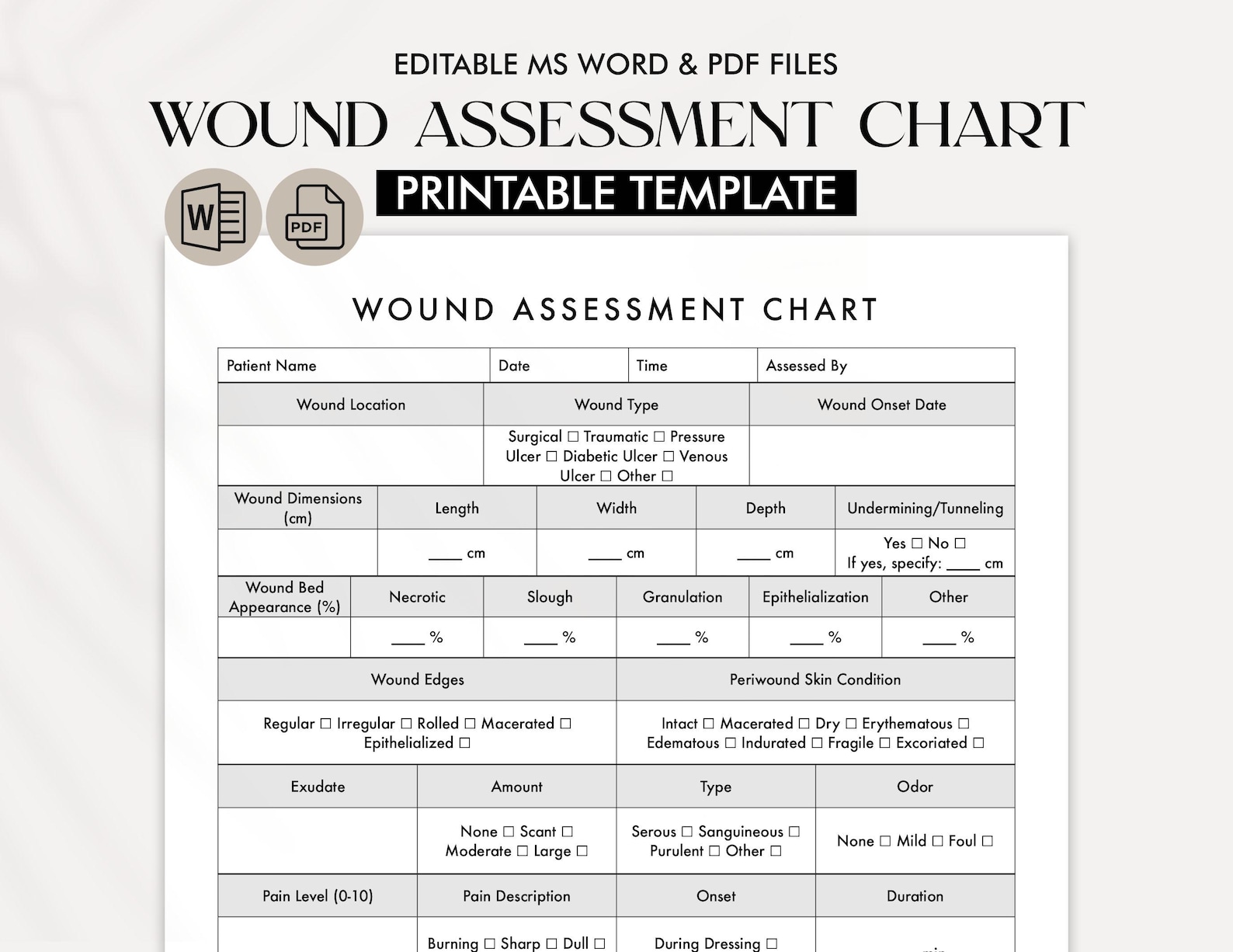 Wound Assessment Chart Template - Medical Wound Care Documentation ...