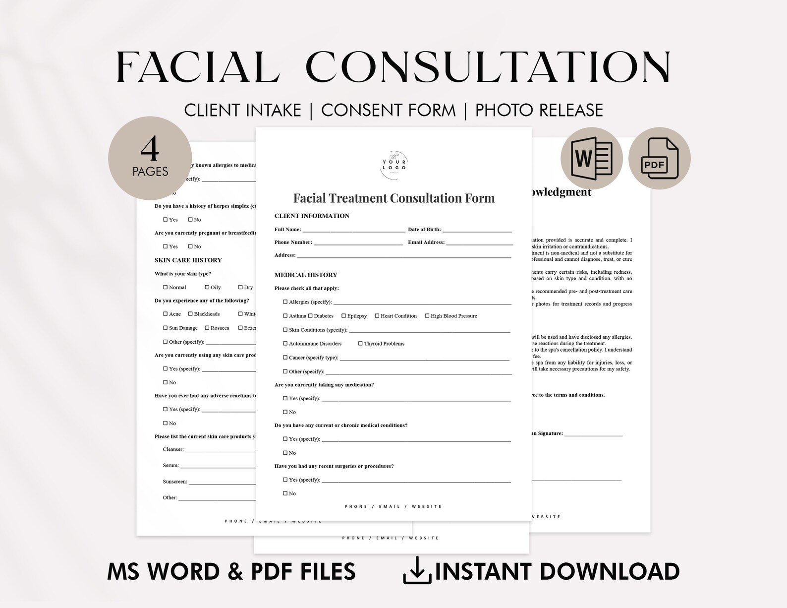 Facial Consent Form - Esthetician Forms - Beauty Salon New Client ...