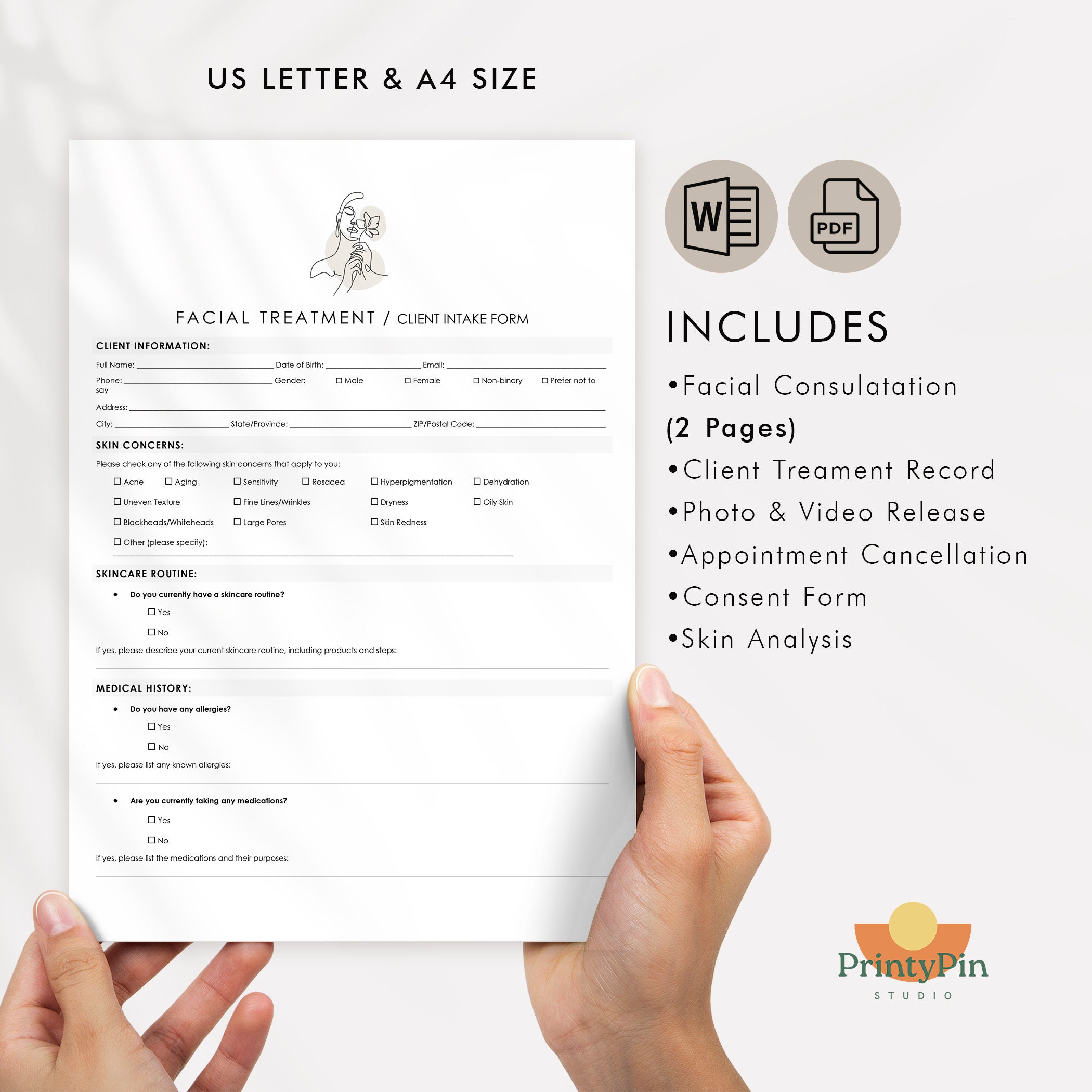 Editable Esthetician Consent Forms - Facial Intake Form - Facial ...