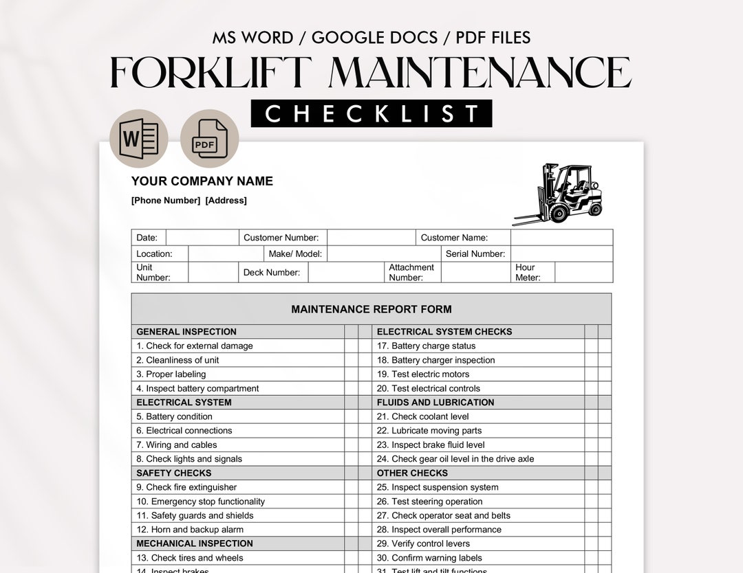 Electric Forklift Inspection Checklist Template - Forklift Repair ...
