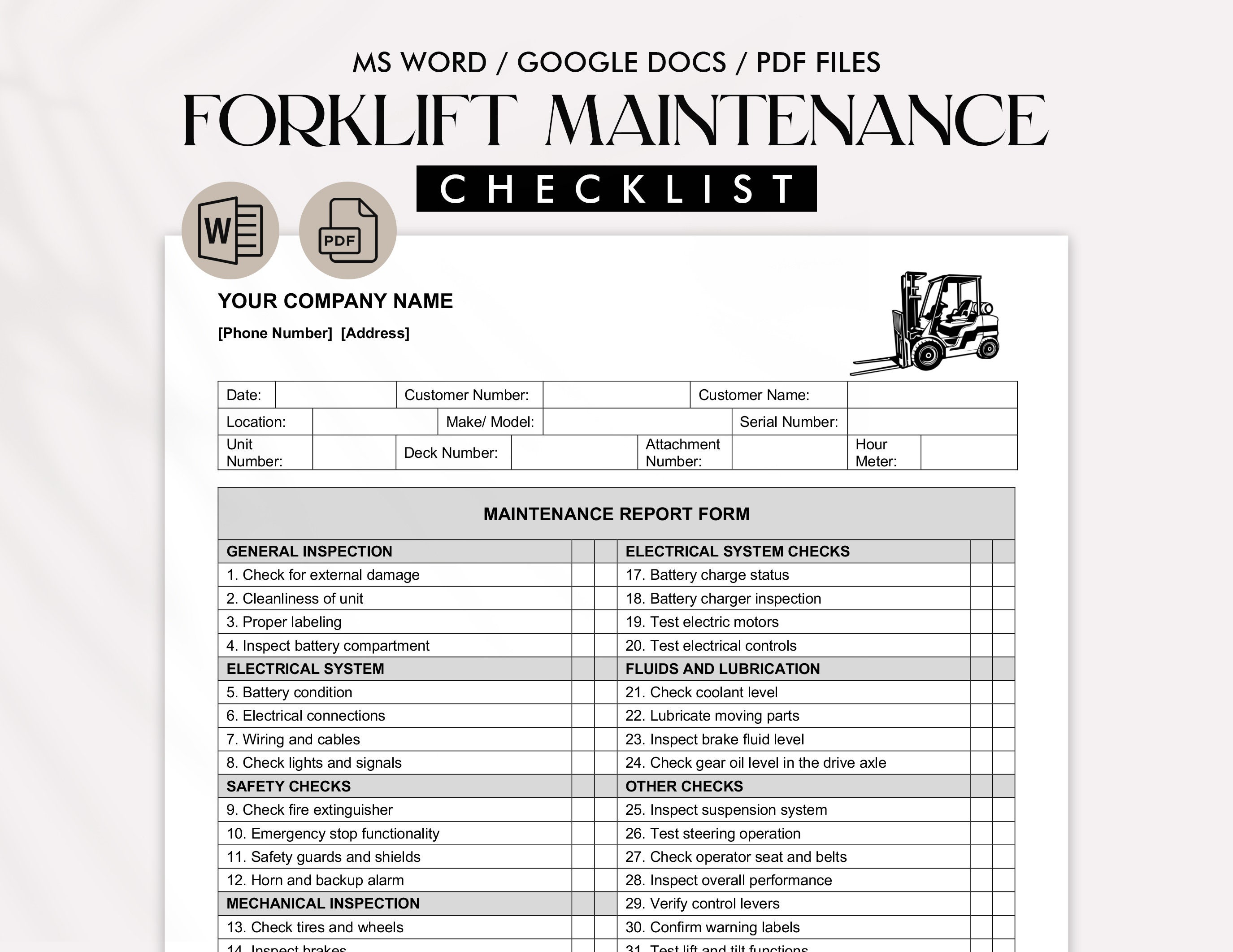 Electric Forklift Inspection Checklist Template - Forklift Repair ...