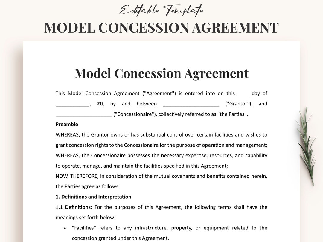 Model Concession Agreement Template - Customizable Concession ...