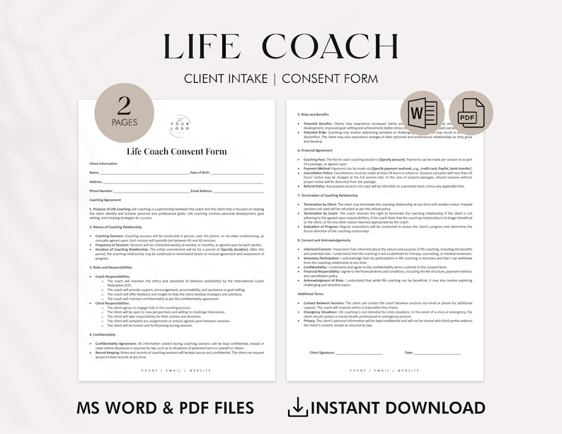 Life Coach Intake Form PDF - Life Coaching Intake Form - Client Intake ...