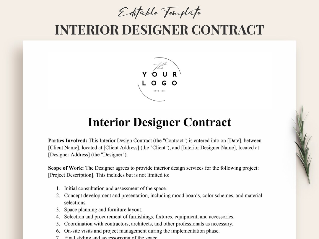 Professional Interior Design Contract Template PDF - Customizable ...