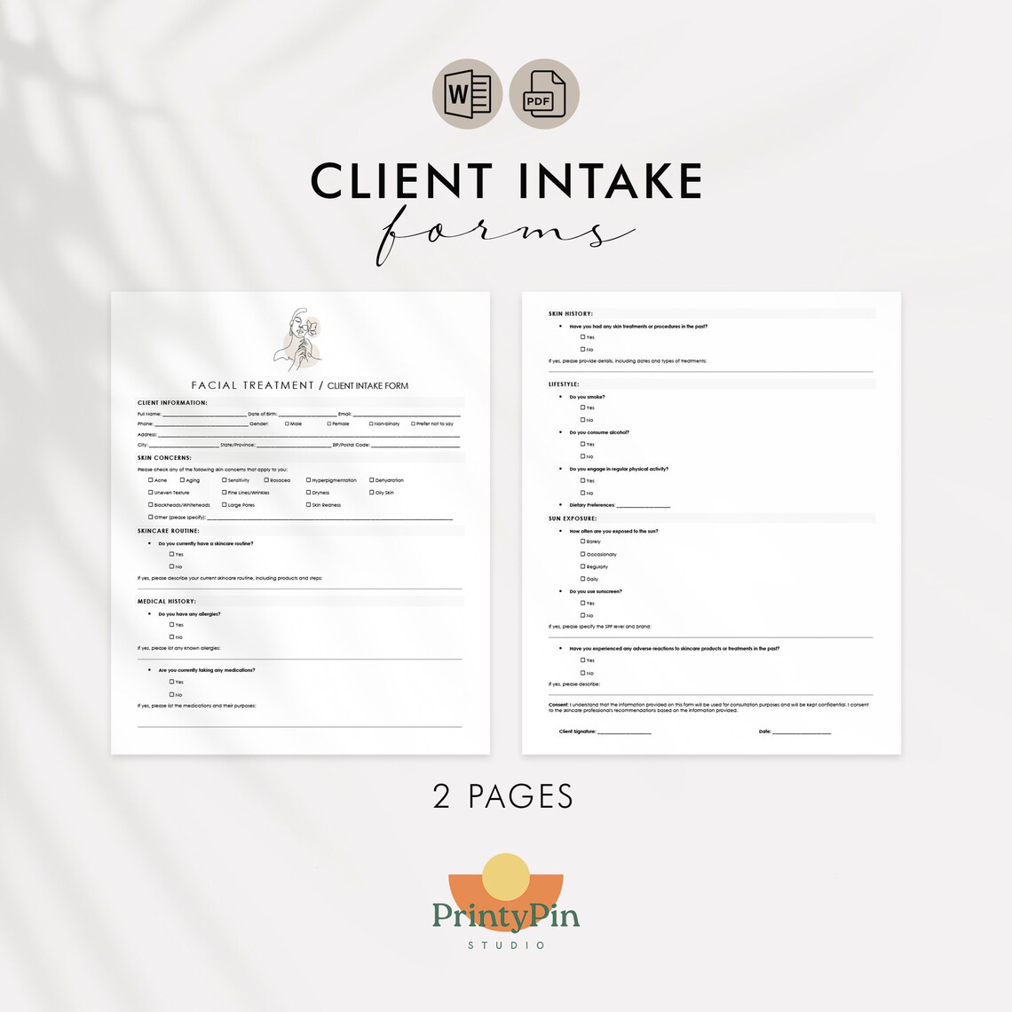 Editable Esthetician Consent Forms - Facial Intake Form - Facial ...