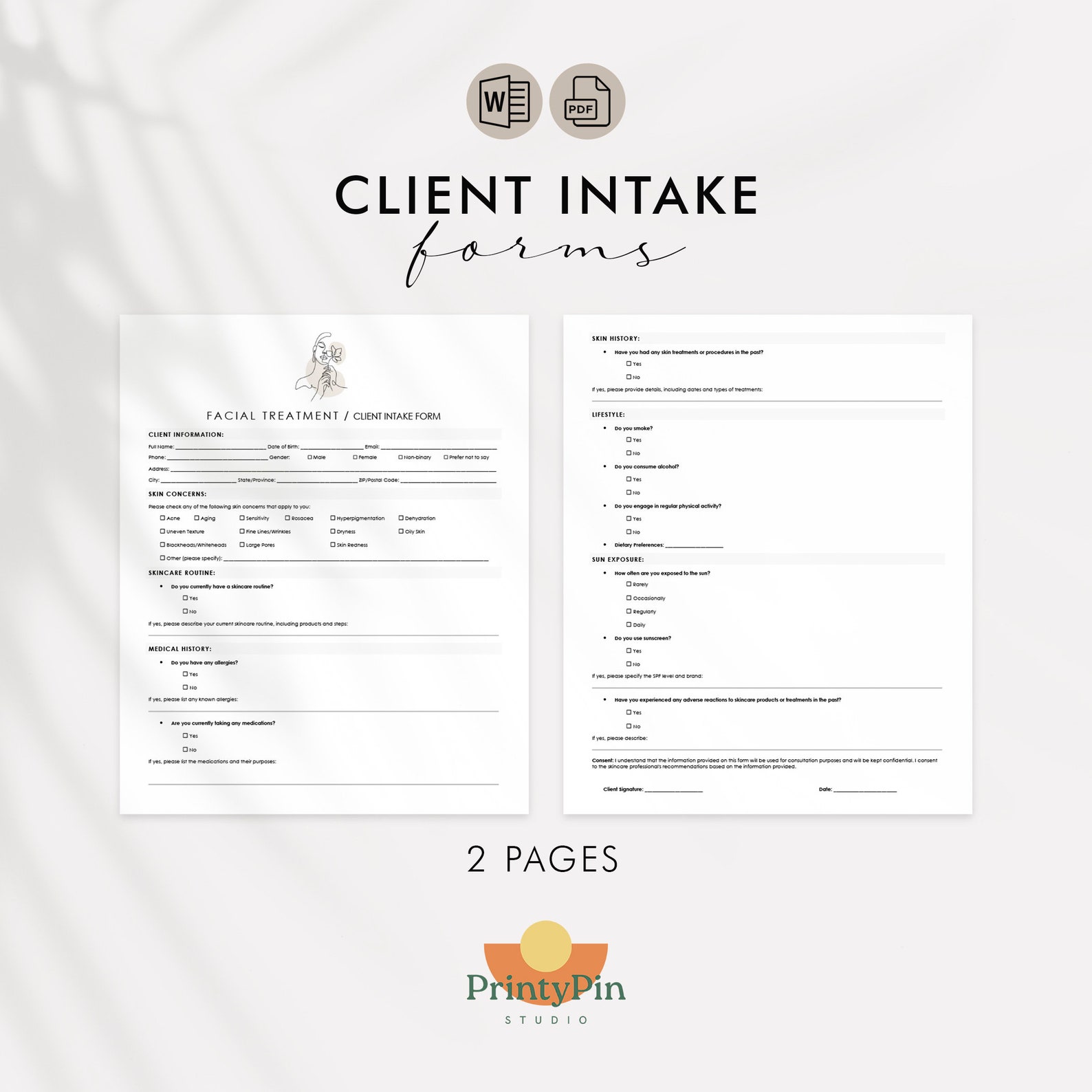 Editable Esthetician Consent Forms - Facial Intake Form - Facial ...