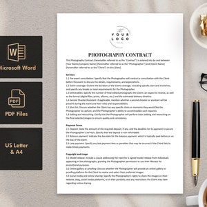 Professional Photography Contract Template | Detailed Agreement for ...