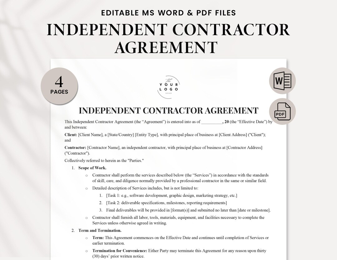 Independent Contractor Agreement Template | Editable Contractor ...