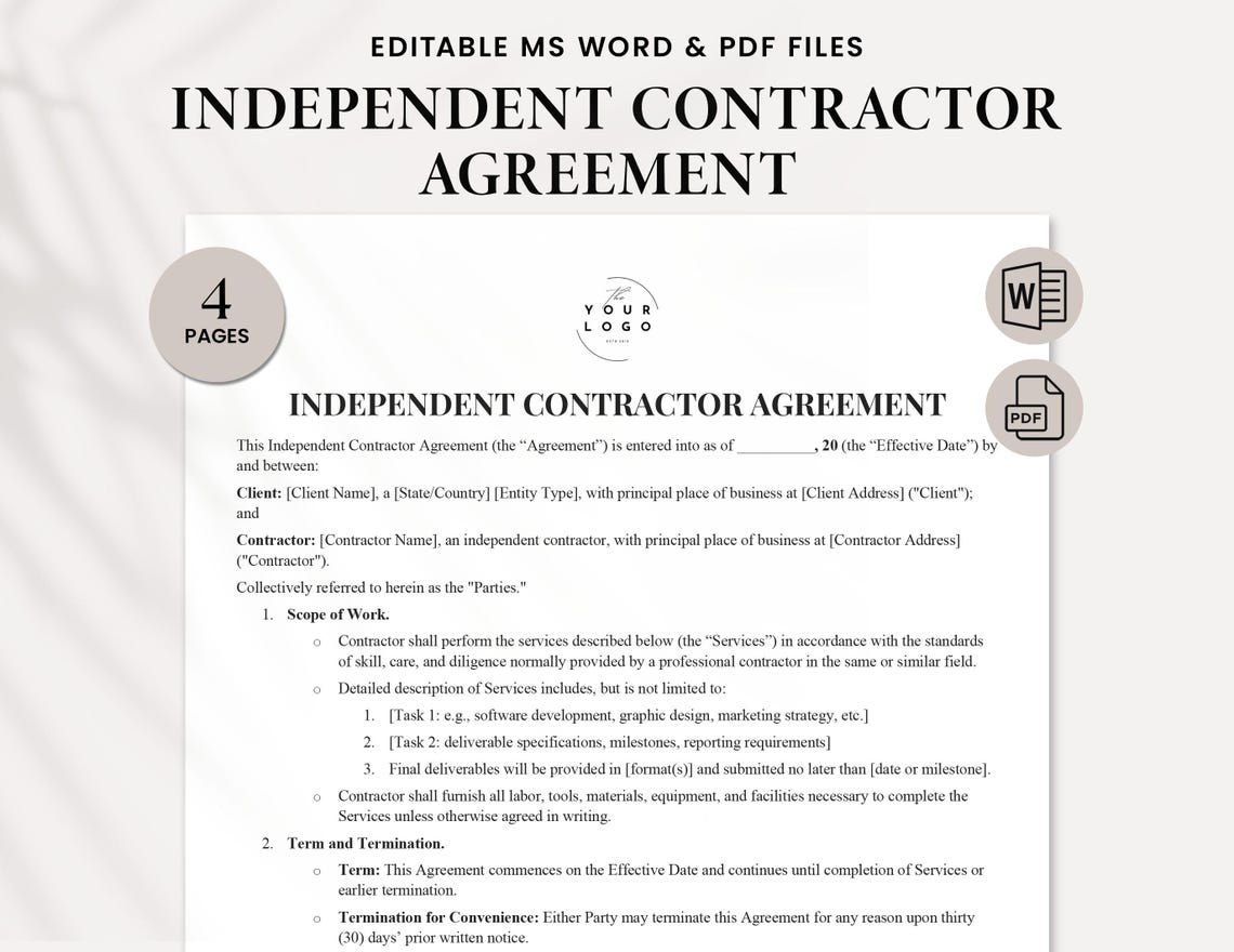 Independent Contractor Agreement Template | Editable Contractor ...