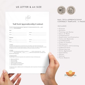 Nail Tech Apprenticeship Contract PDF Template, Nail Technician ...
