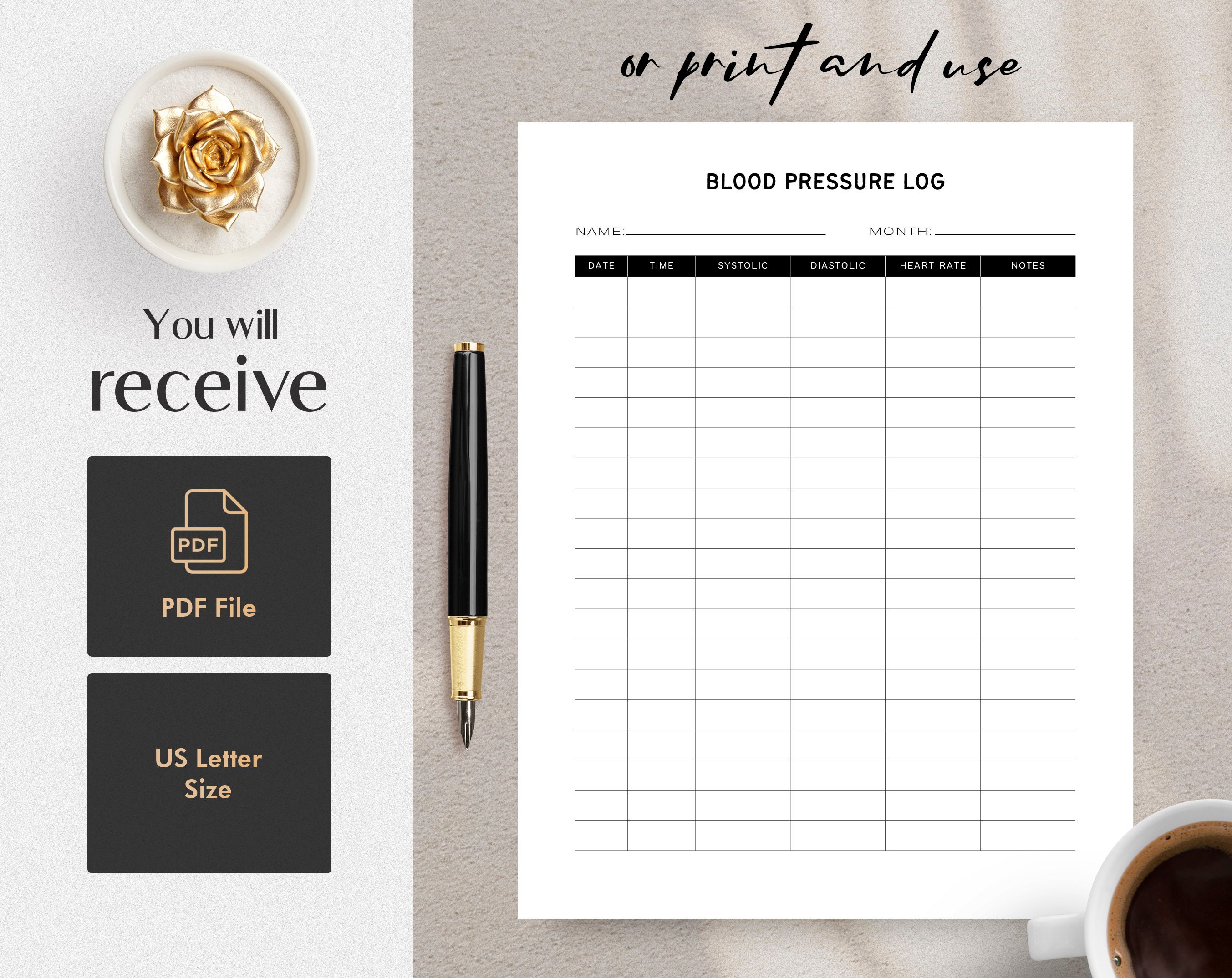 Blood Pressure Log Editable Printable - Blood Pressure Tracker ...