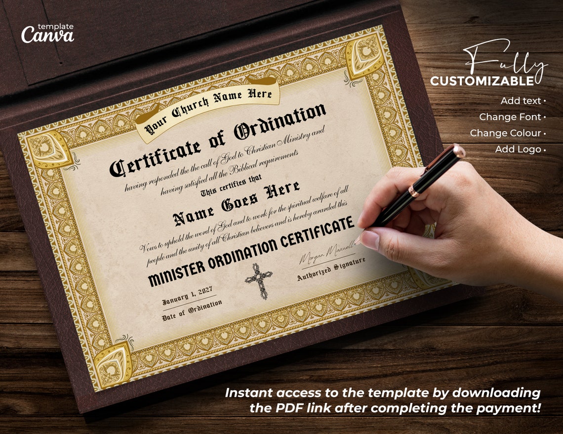 Ordination Certificate Template, Gospel Ministry Certificate Template ...