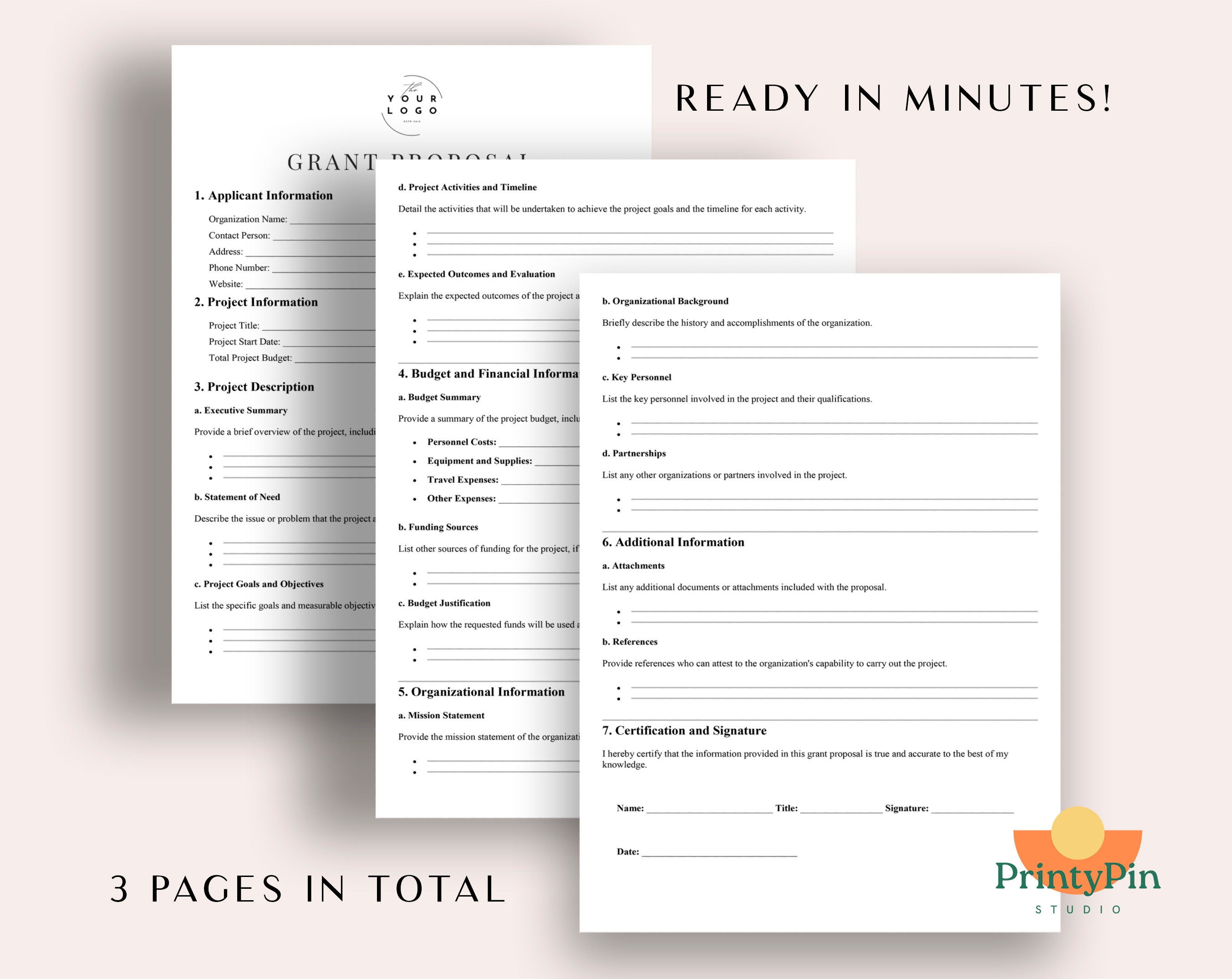 Grant Proposal Form Template | Detailed Fill-in-the-blank Sections ...