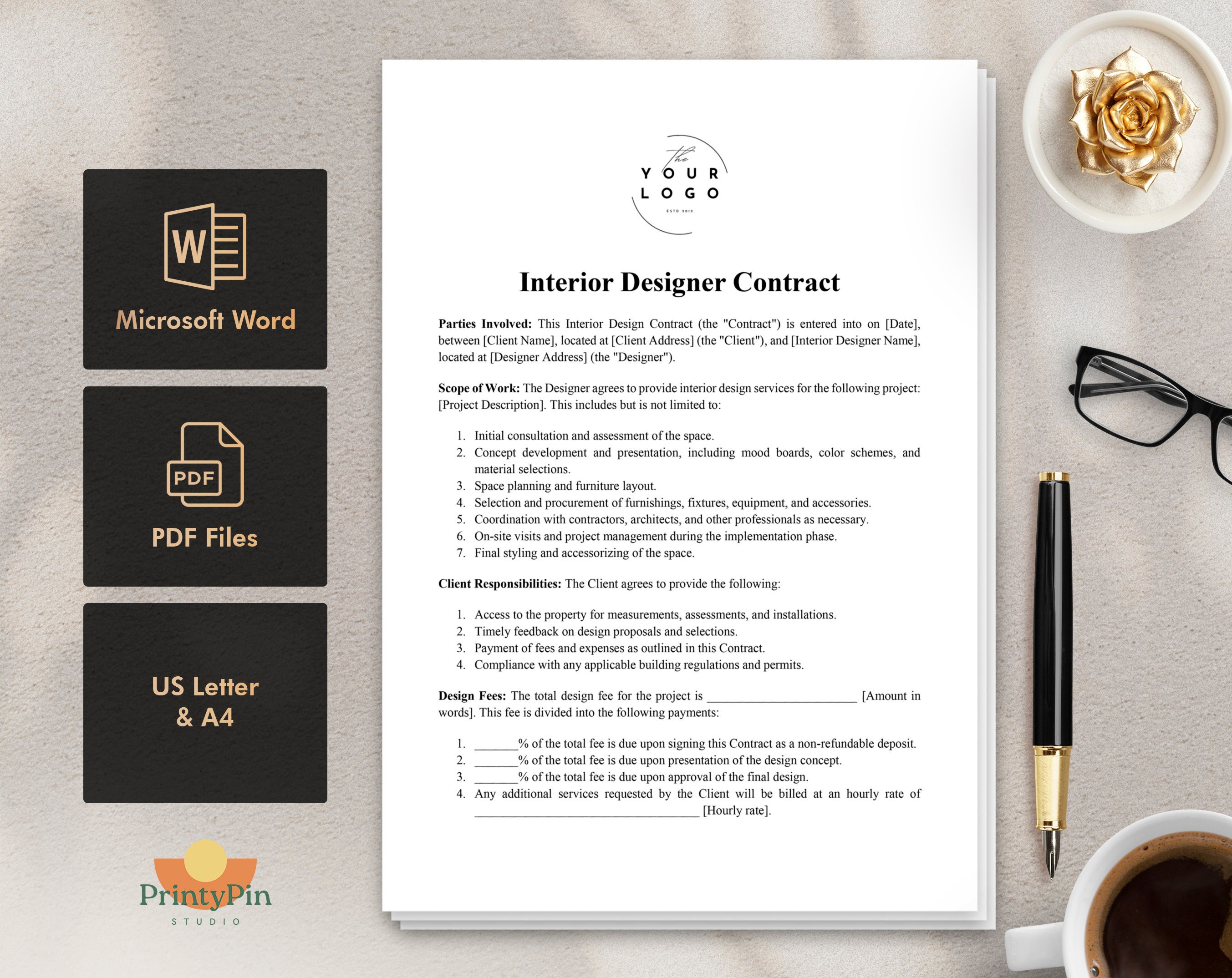 Professional Interior Design Contract Template PDF - Customizable ...