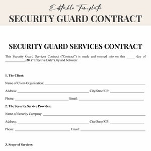 Printable Security Guard Contract Template PDF & Word - Customizable ...