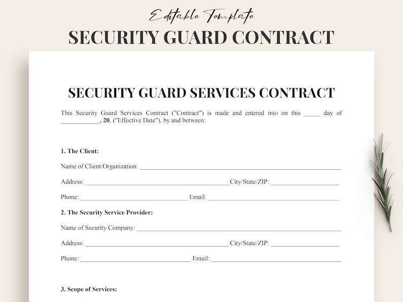 Printable Security Guard Contract Template PDF & Word - Customizable ...