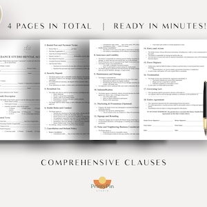 Dance Studio Rental Agreement Template | Fillable Contract PDF for Dance Room Rental | Space ...