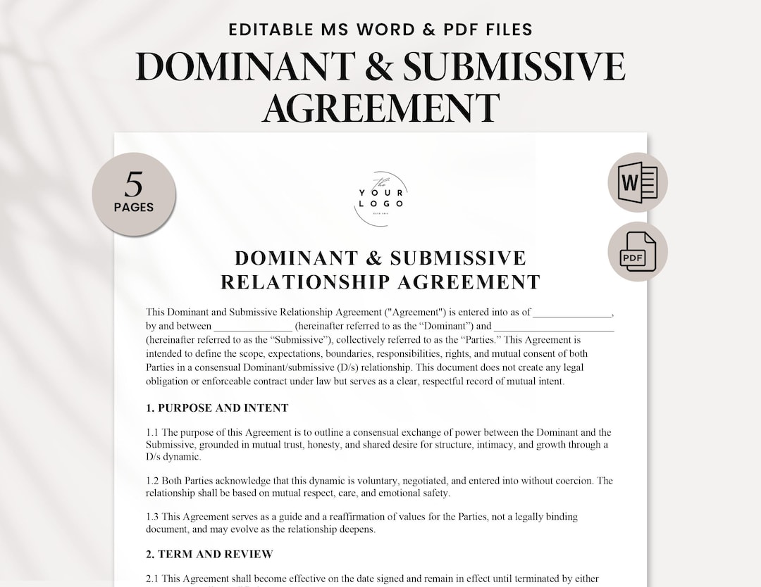 Dominant and Submissive Contract Template | BDSM Relationship Agreement | D/s Consent Form PDF ...