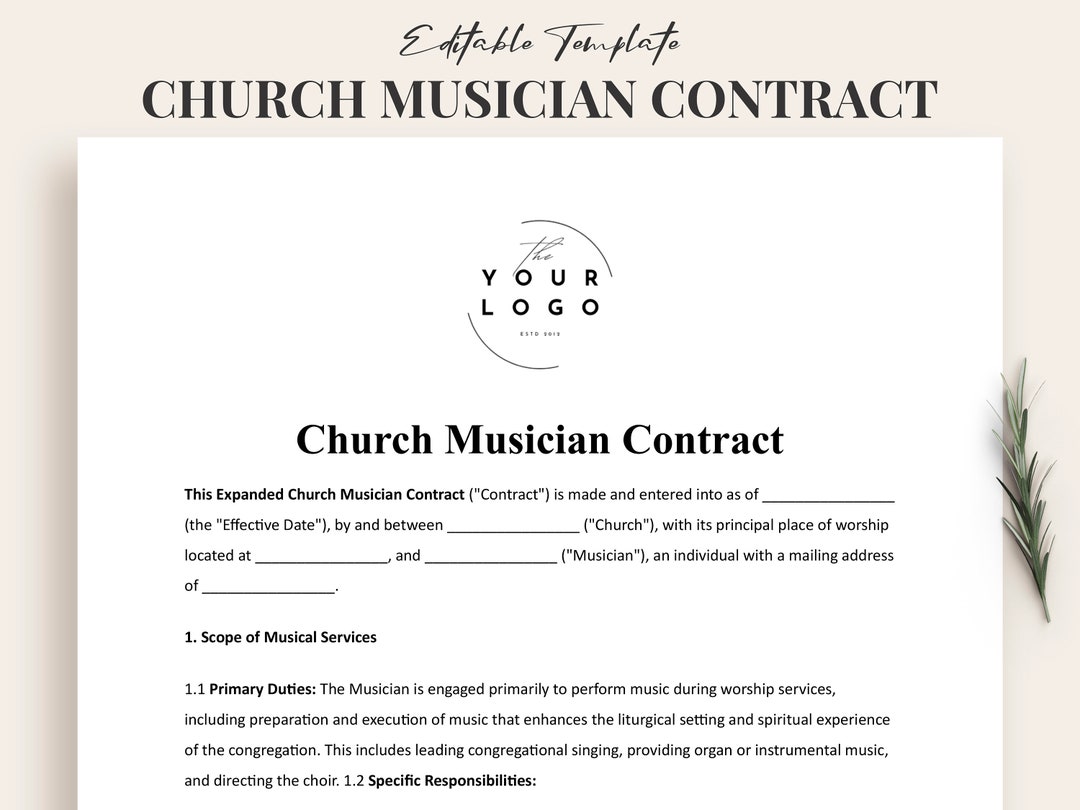 Customizable Church Musician Contract Template - Editable Church Choir ...