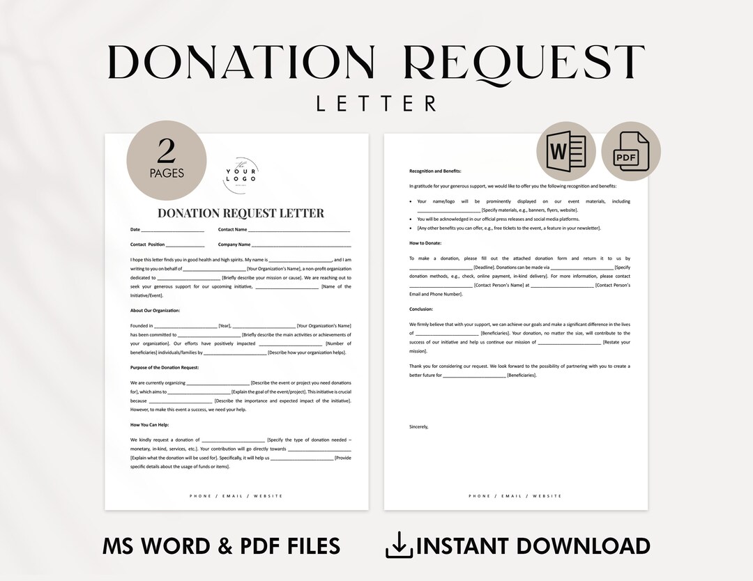 Professional Donation Request Letter PDF Template - Editable Microsoft ...