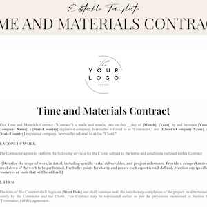 Customizable Time and Materials Contract Template PDF | Detailed ...