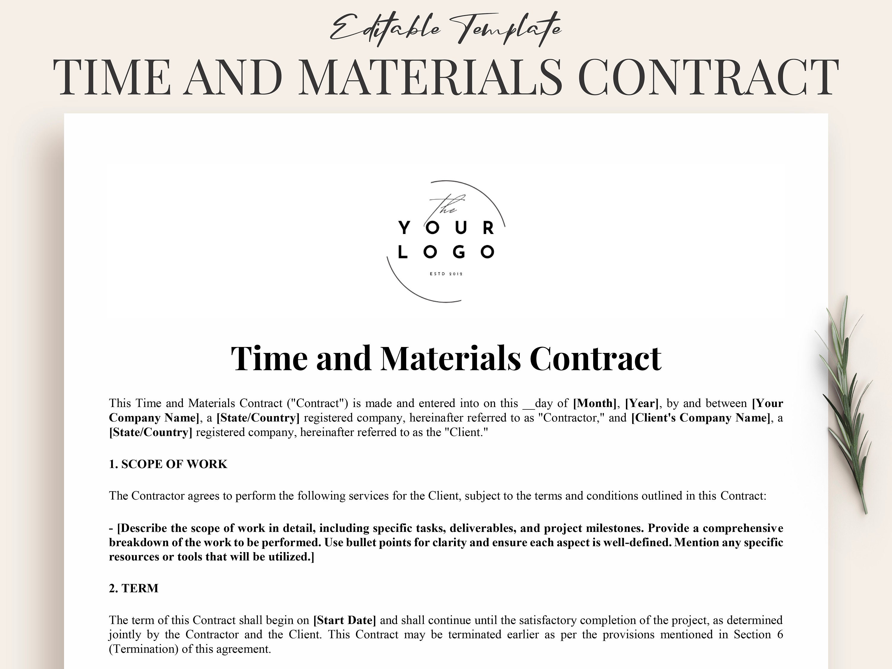 Customizable Time and Materials Contract Template PDF | Detailed ...