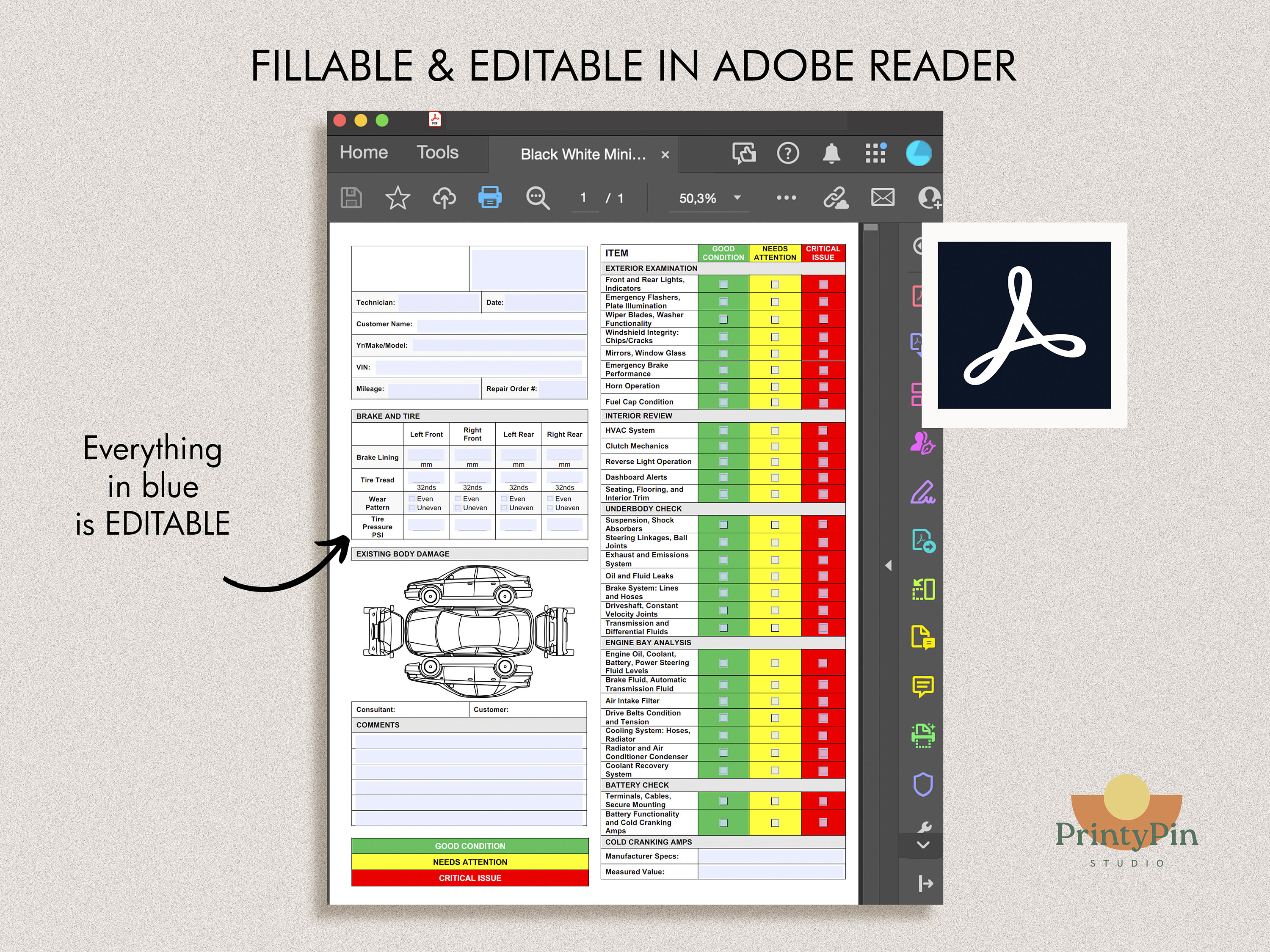 Editable Vehicle Inspection Report Template | Fillable PDF & Word Auto ...