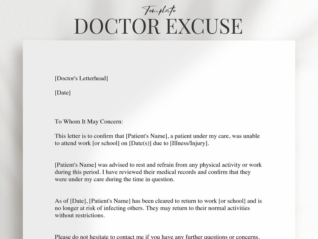 Doctors Excuse Template Printable Medical Excuse Letter For Work Or