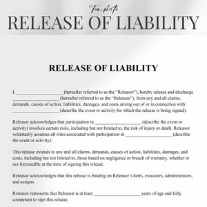 Release of Liability, Release of Liability Form General - Etsy