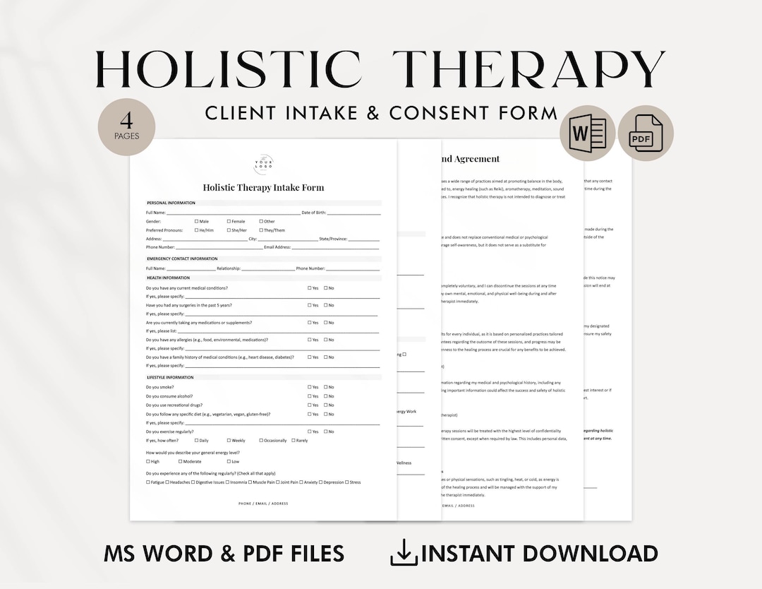 Holistic Therapy Intake | Editable PDF & Word | Holistic Therapy ...