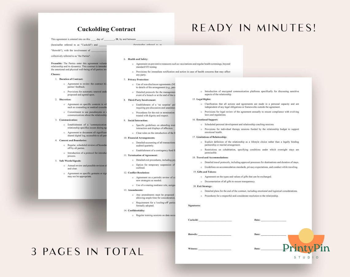 Cuckolding Contract Template PDF - Cuckold Agreement With Detailed Clauses and Customizable ...