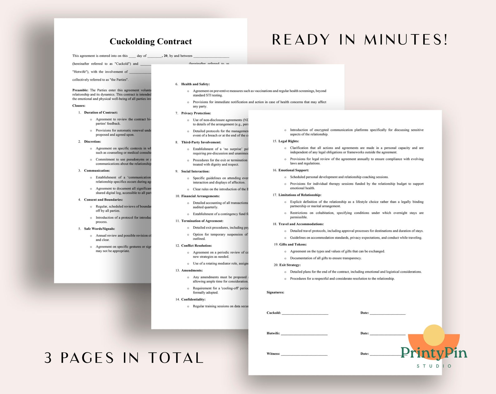 Cuckolding Contract Template PDF - Cuckold Agreement With Detailed Clauses and Customizable ...