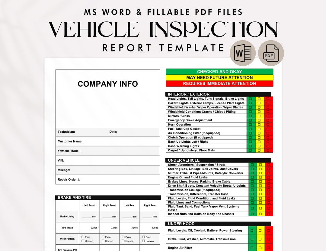 Vehicle Inspection Report Template - Editable Car or Equipment Rental ...