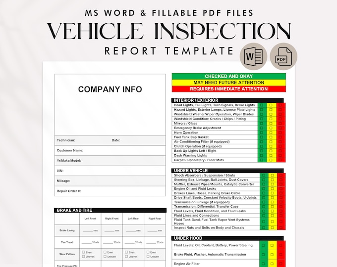 27 Point Visual Vehicle Inspection Form | Fillable PDF Multi-point ...