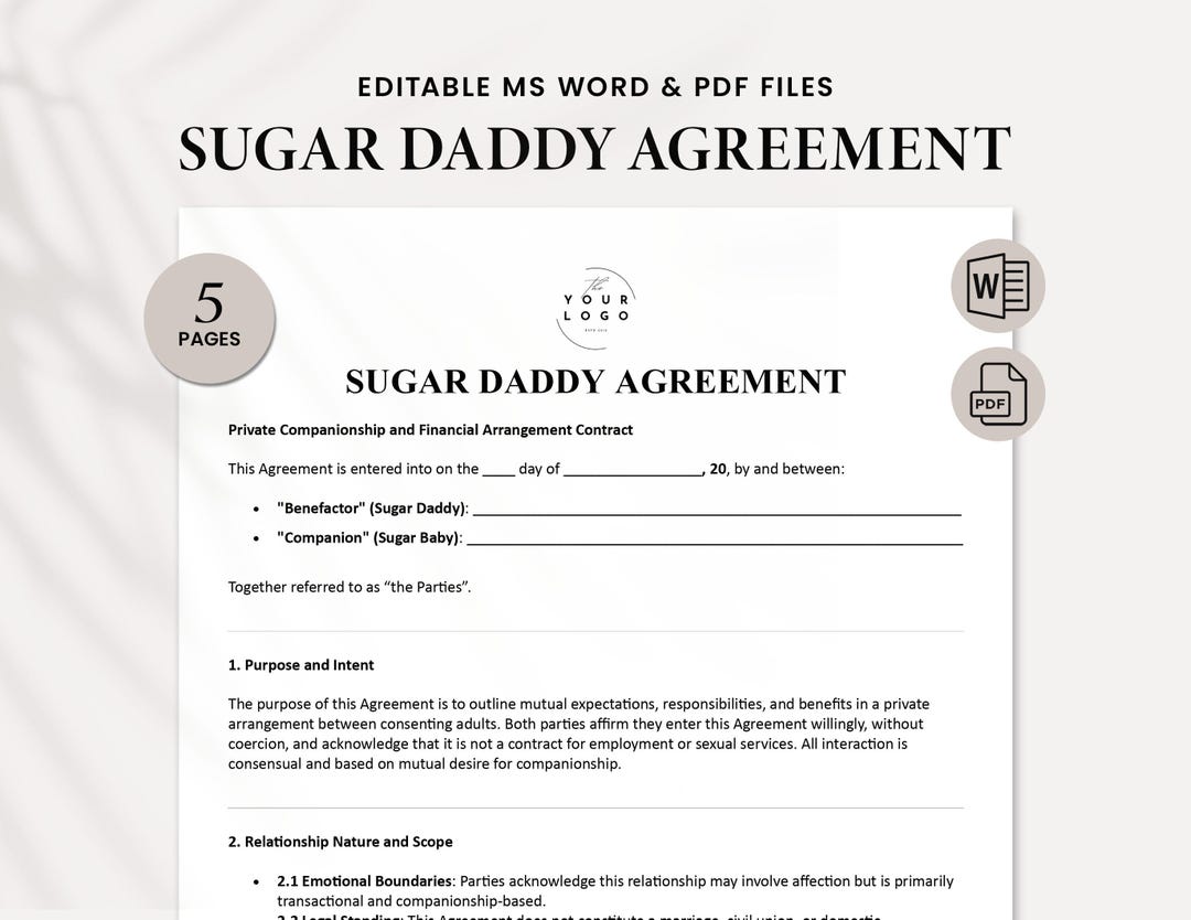 Sugar Daddy Agreement Template - Ultra-detailed Editable Contract for ...
