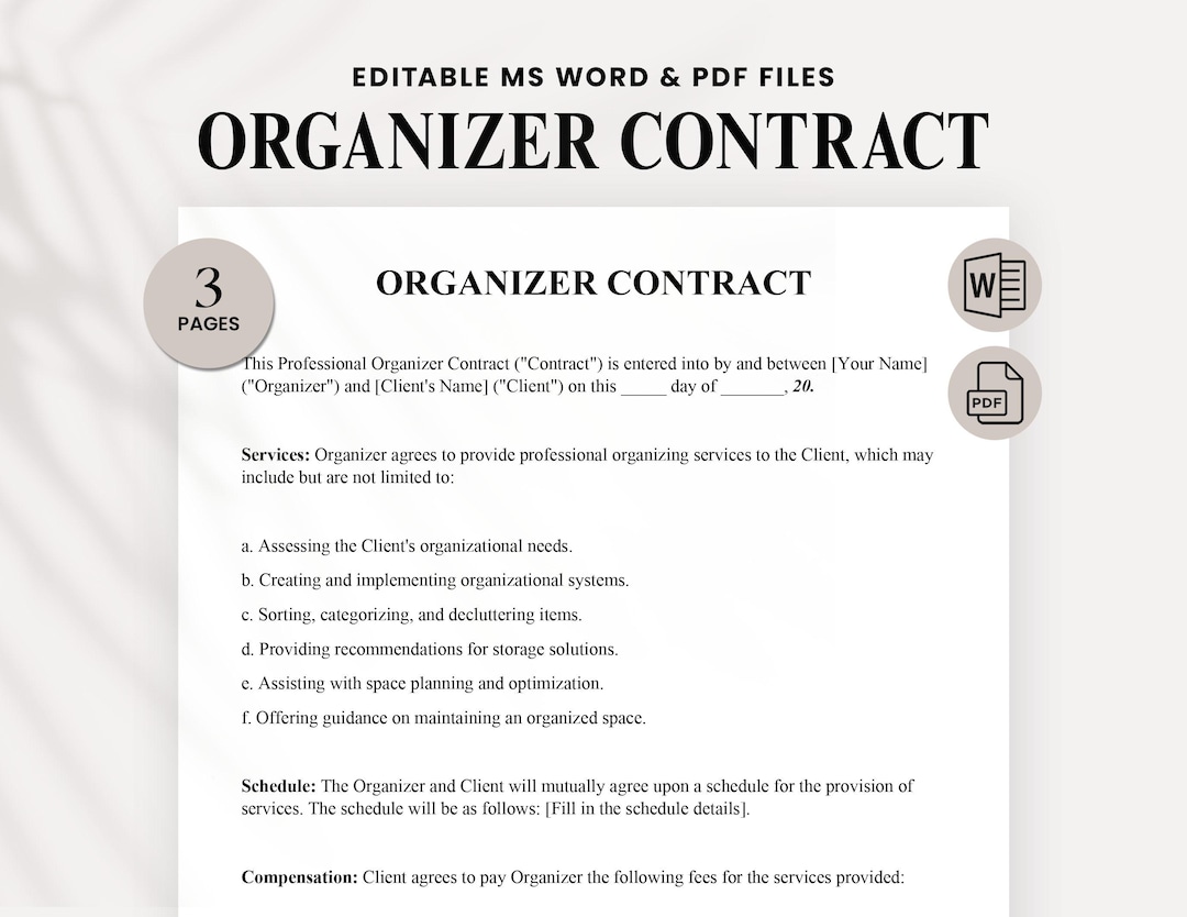 Professional Organizer Contract Template | Customizable & Comprehensive ...