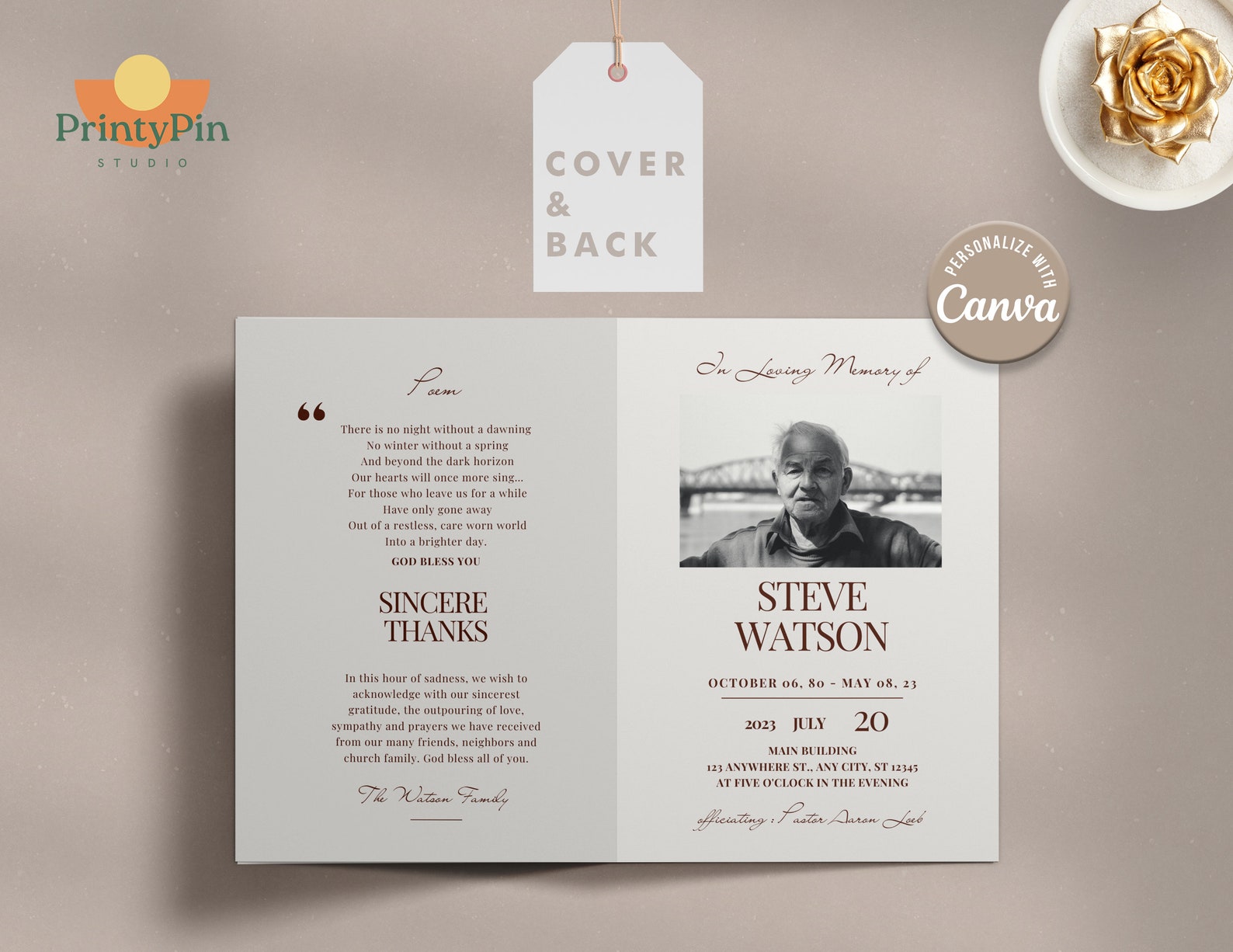 Funeral Program Template Men Obituary Template Printable - Etsy