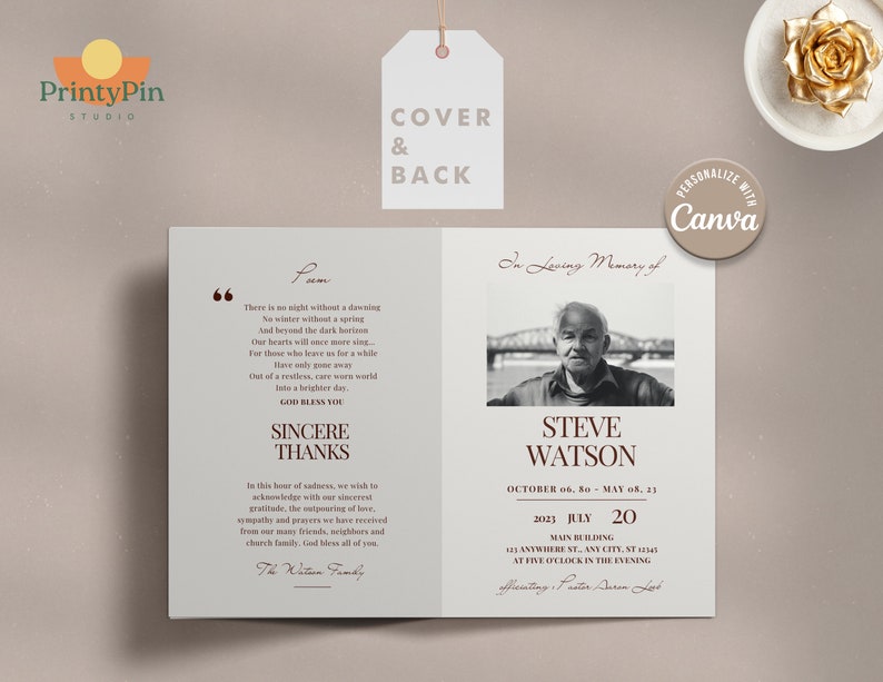 Funeral Program Template Men Obituary Template Printable - Etsy