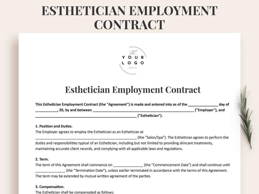 Esthetician Employment Contract Template | Skincare Specialist ...