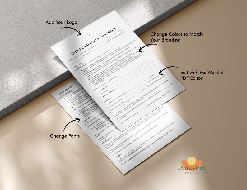 Adult Caregiver Contract Template | Editable In-home Care Agreement ...