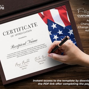 Editable American Certificate, Printable Certificate Template American ...