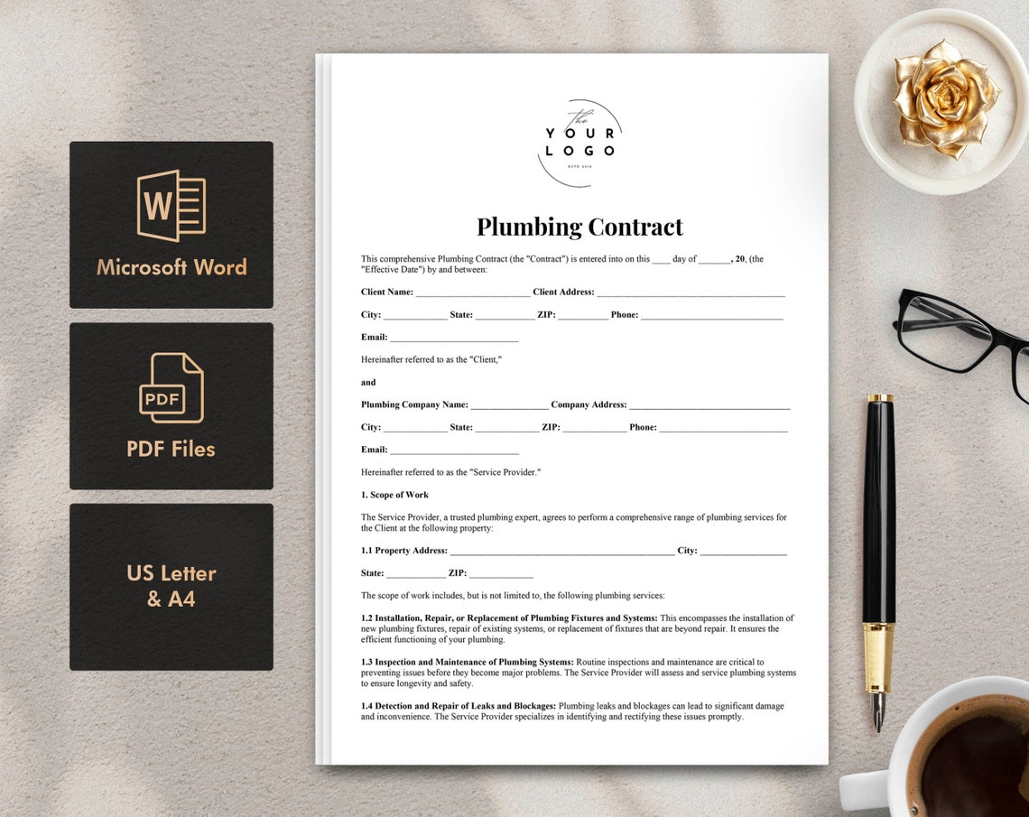 Printable Plumbing Contract Template PDF - Plumbing Service Agreement ...