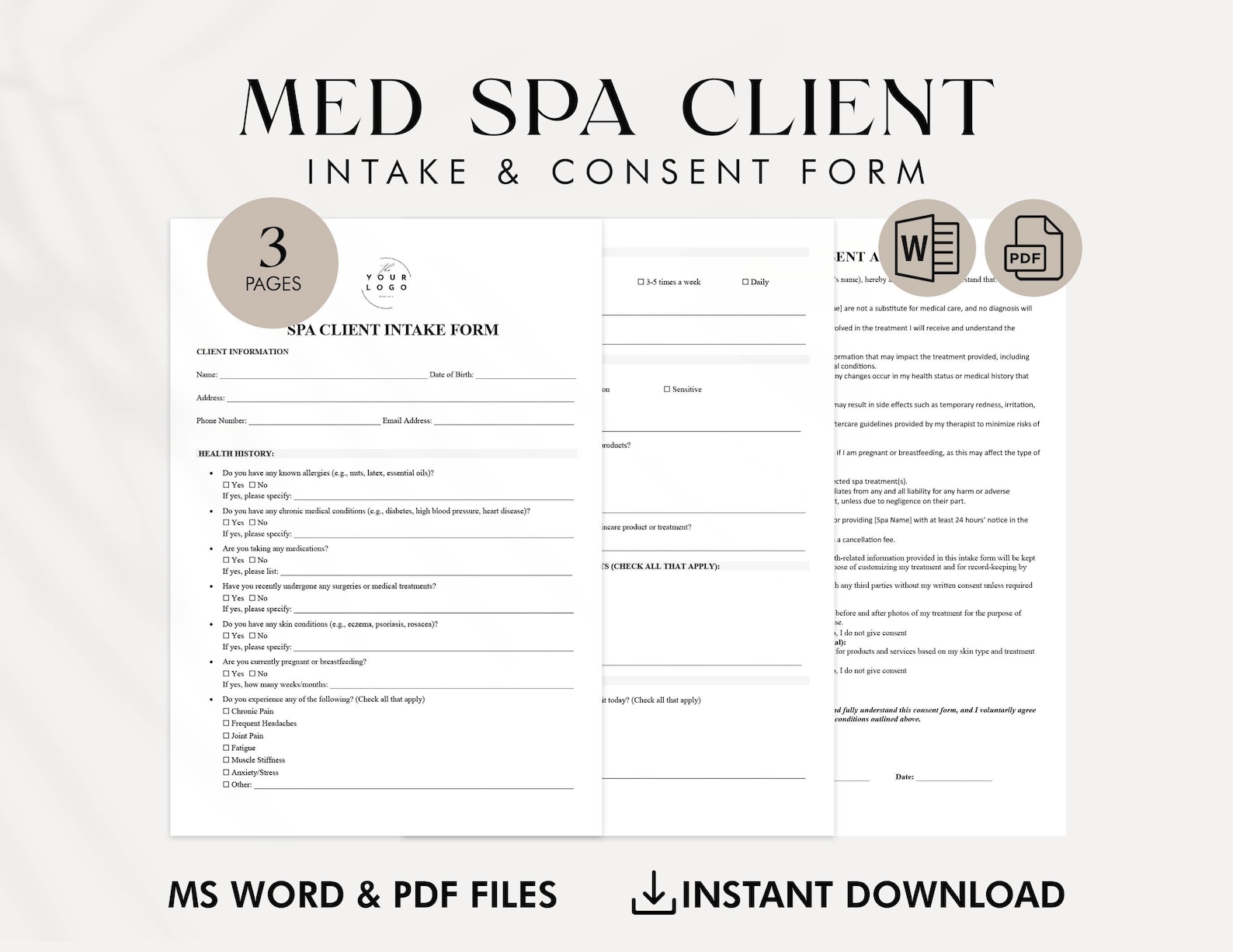 Spa Client Intake Form Med Spa Consent Form Editable Spa Consultation ...