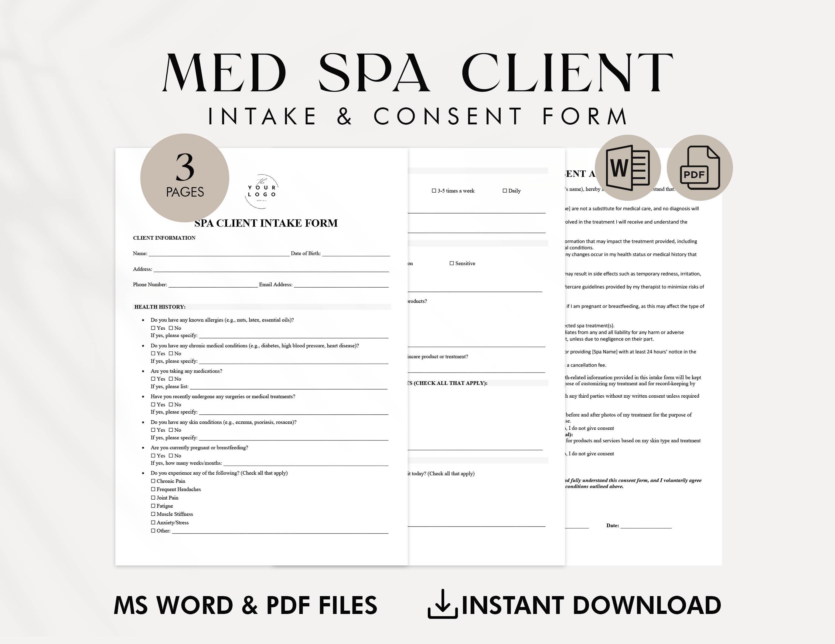 Spa Client Intake Form Med Spa Consent Form Editable Spa Consultation ...