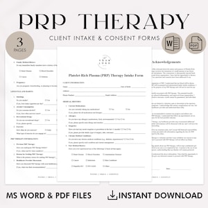Platelet-rich Plasma Therapy Client Intake Form Template - Editable PRP ...