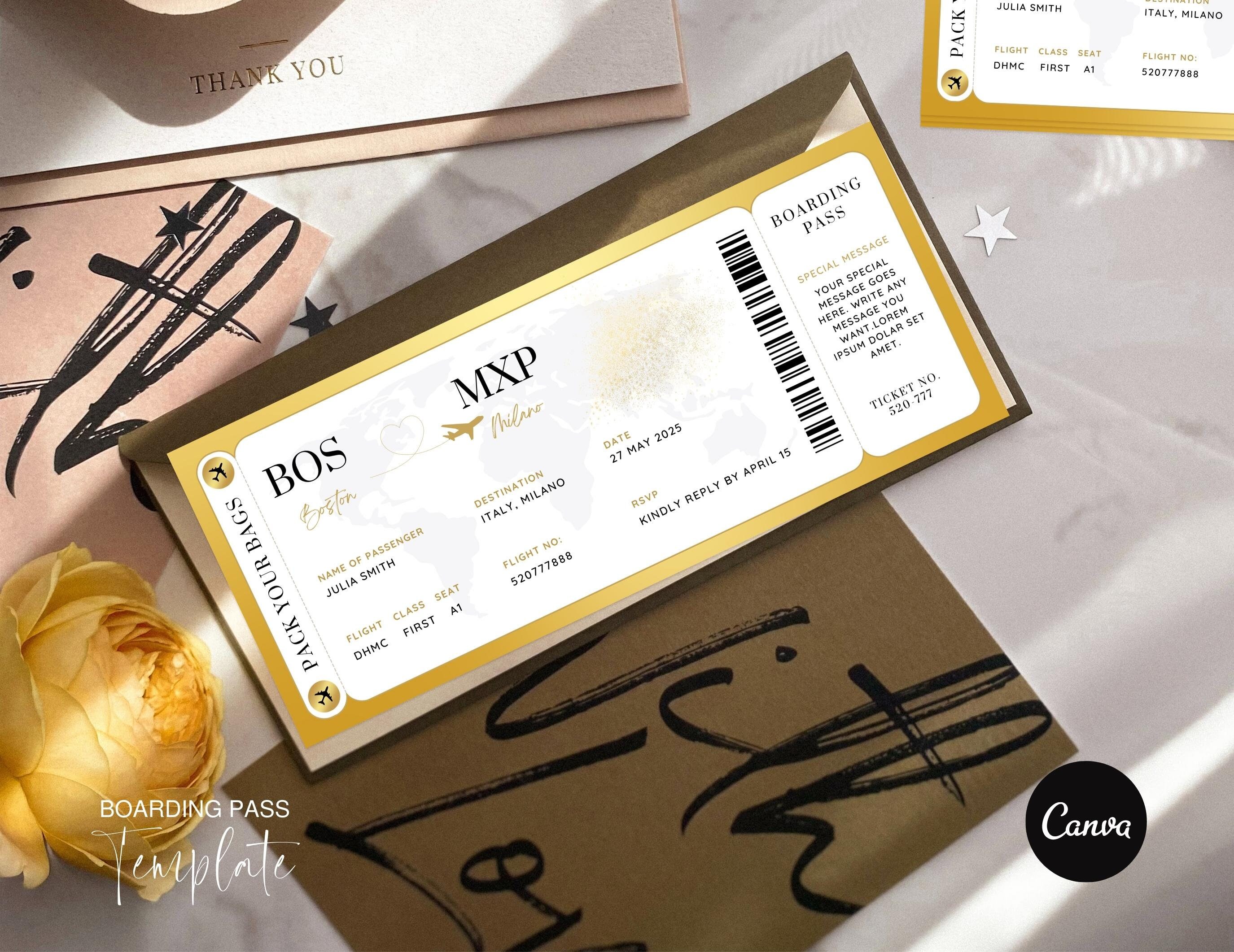 Editable Boarding Pass Template Fake Plane Ticket Gift - Etsy UK