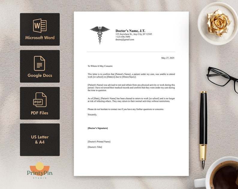 Doctor's Note Template - Doctor's Excuse Letter PDF - Doctor Excuse ...